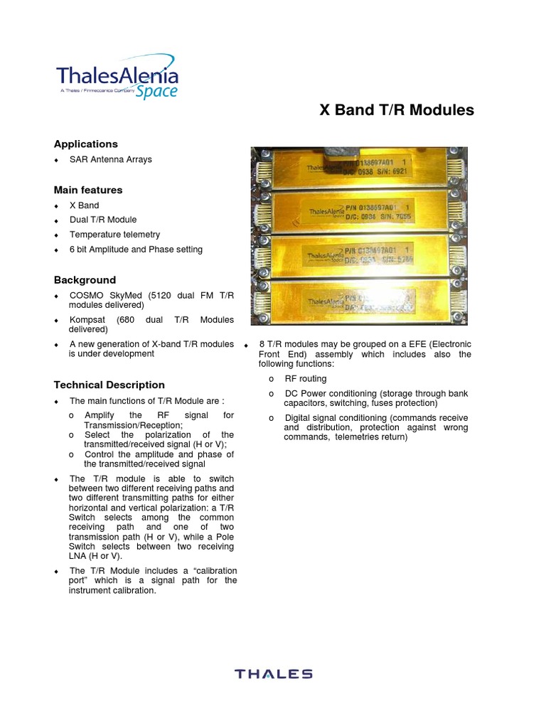 X Band T/R Modules: Applications | PDF