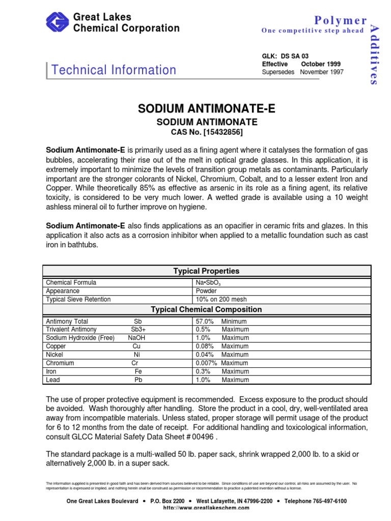 Sodium Antimonate-E Technical Data | PDF