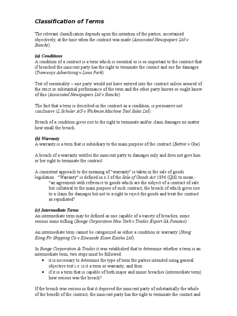 Classification of Terms | PDF | Breach Of Contract | Contract Law
