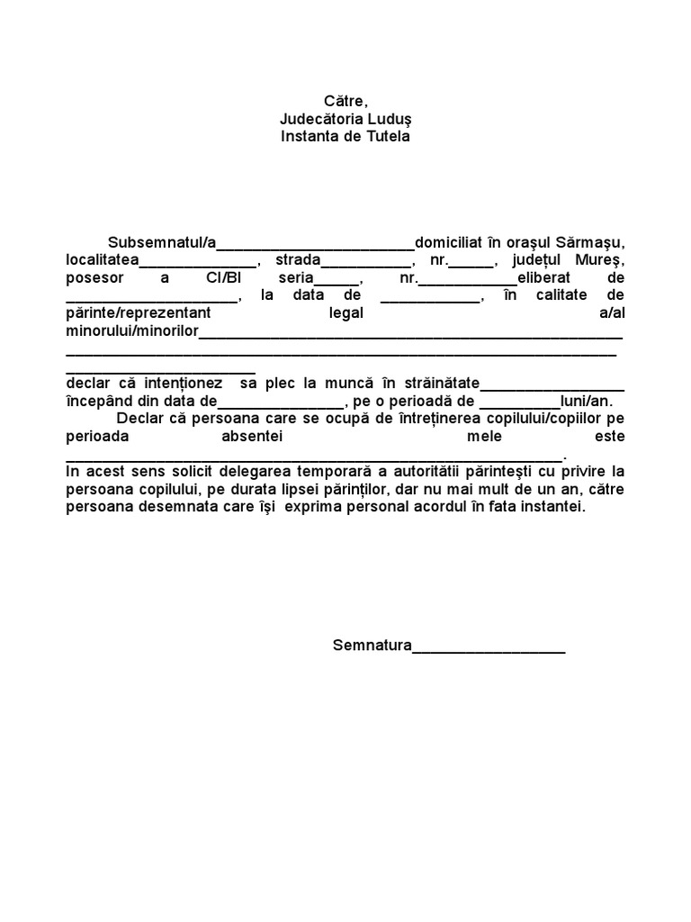 Cerere Catre Instanta de Tutela