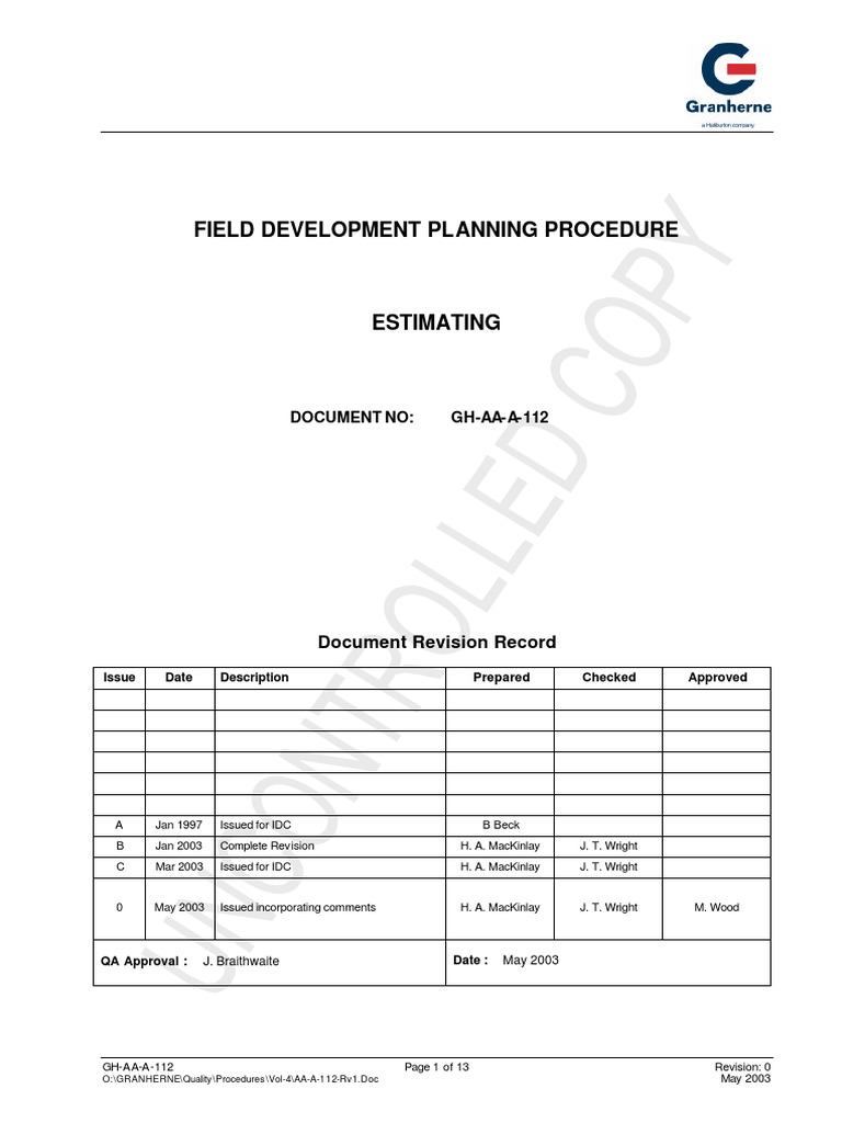 Field Development Planning Procedure Estimating | PDF | Engineering ...