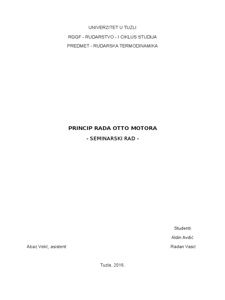 Princip Rada Otto Motora - Aldin Avdić I Radan Vasić | PDF