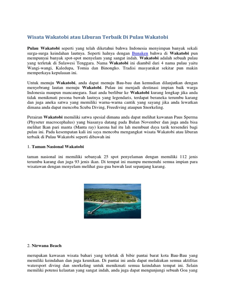 Wisata Menarik di Pulau Wakatobi | PDF