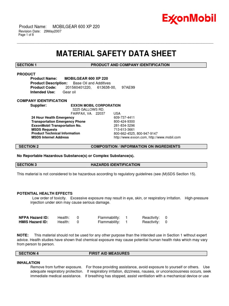 Exxon Mobil Mobilgear 600 XP220 | PDF | Firefighting | Personal ...
