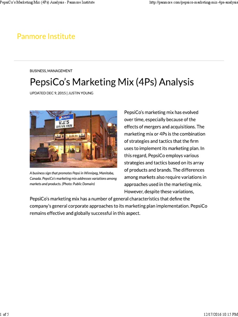 PepsiCo's 4Ps Marketing Mix Analysis | PDF