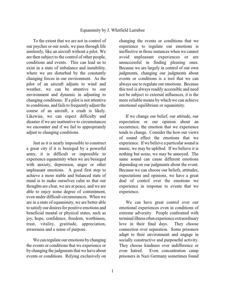 Equanimity by J. Whitfield Larrabee | PDF | Anger | Wealth