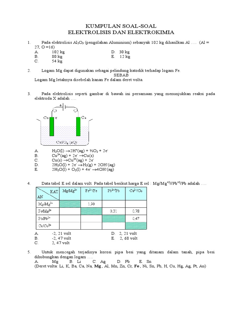 Soal Elektrolisis Dan Elektrokimia | PDF