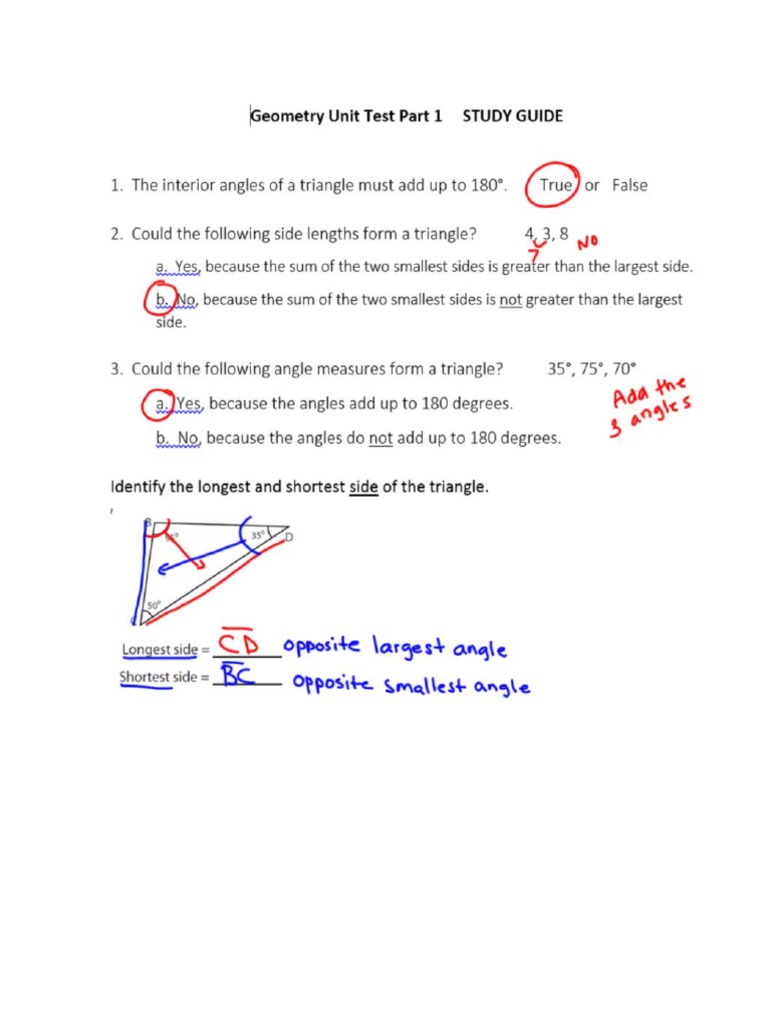 Geometry Unit Test Part 1 Study Guide Key | PDF