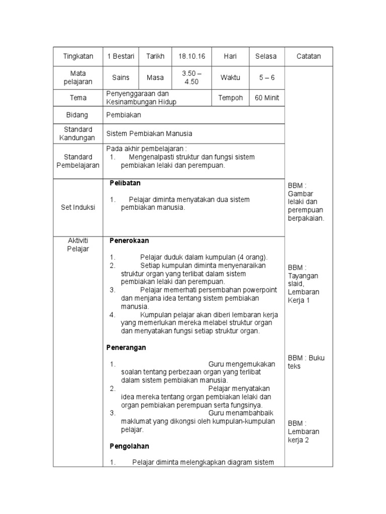 Contoh RPH PDPC KSSM-1 | PDF