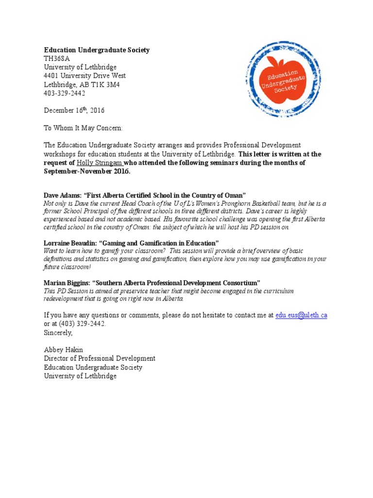 Eus PD Letter Fall16 | PDF