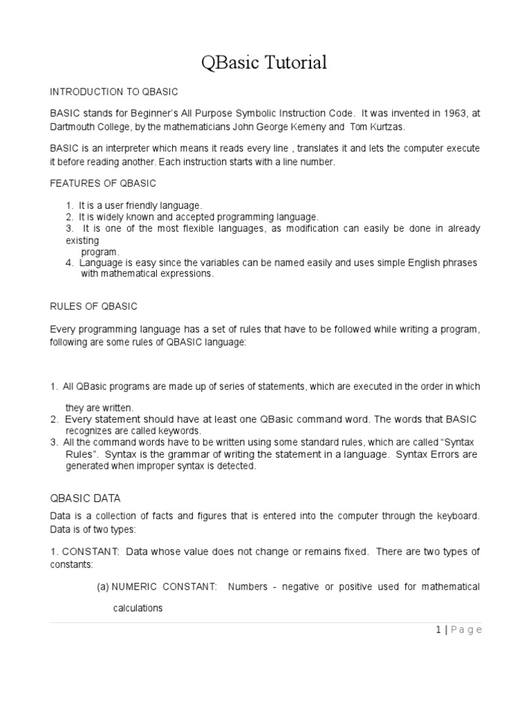 QBASIC | PDF | Variable (Computer Science) | Basic