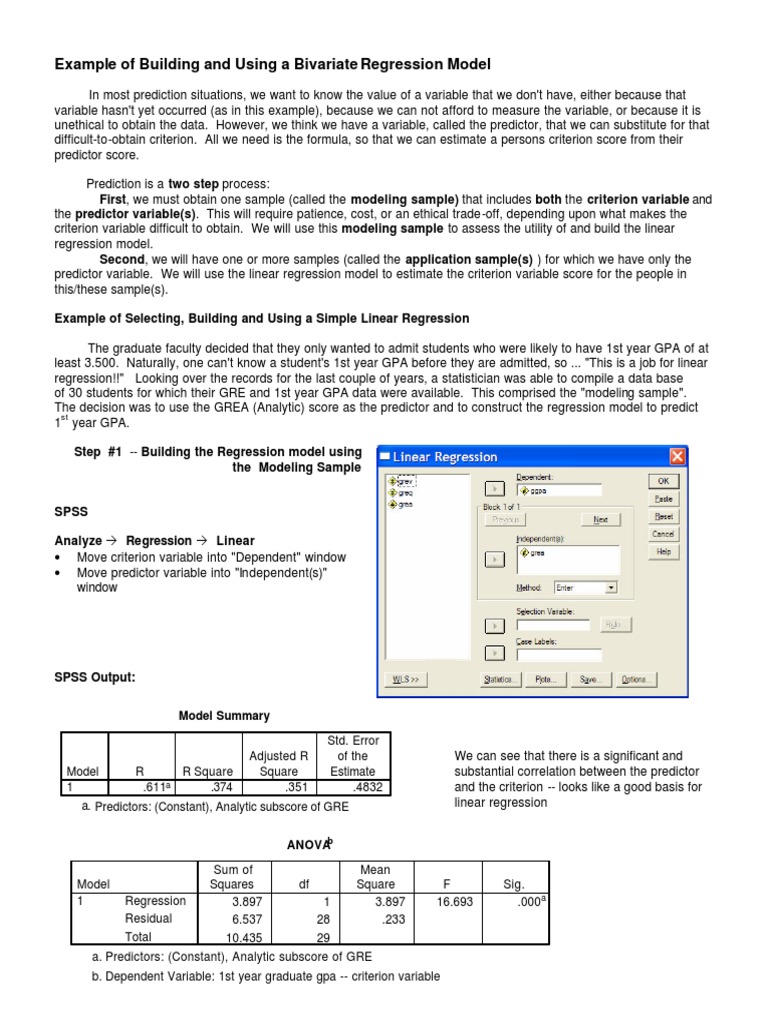 Example Of Building And Using A Bivariate Regression Model Pdf Regression Analysis Errors