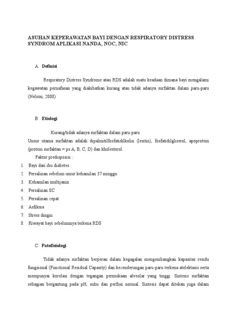 Asuhan Keperawatan Bayi Dengan Respiratory Distress Syndrom Aplikasi ...