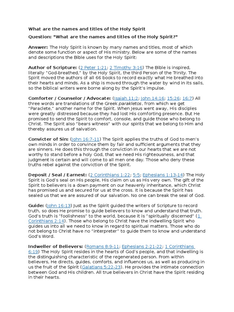 Names and Titles of the Holy Spirit Explained | PDF | Trinity | Jesus