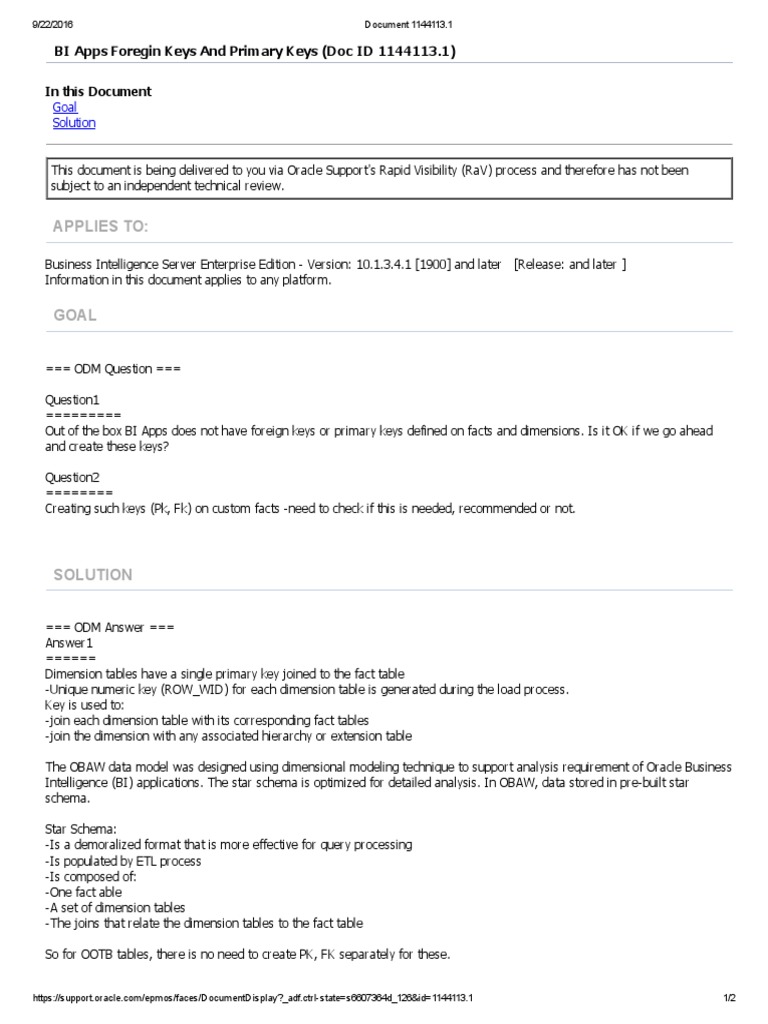 BI Apps Foreign & Primary Keys | PDF