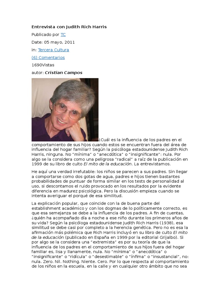 Entrevista Con Judith Rich Harris | PDF | Adultos | Teoría