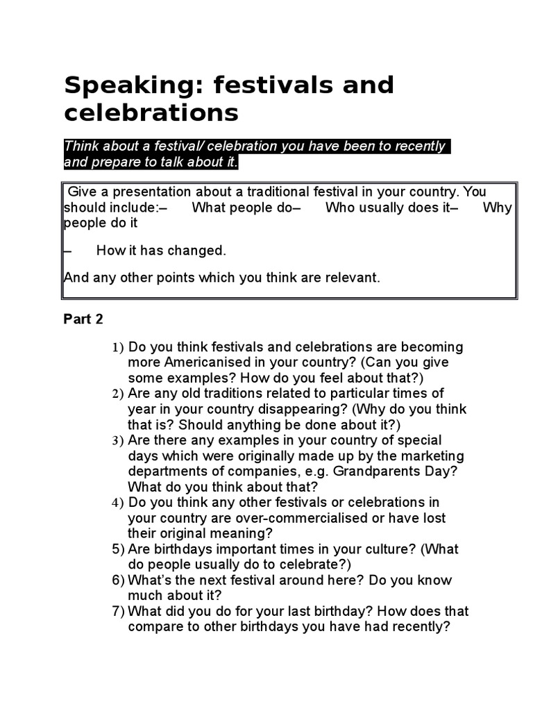 SPEAKING Festivals | PDF