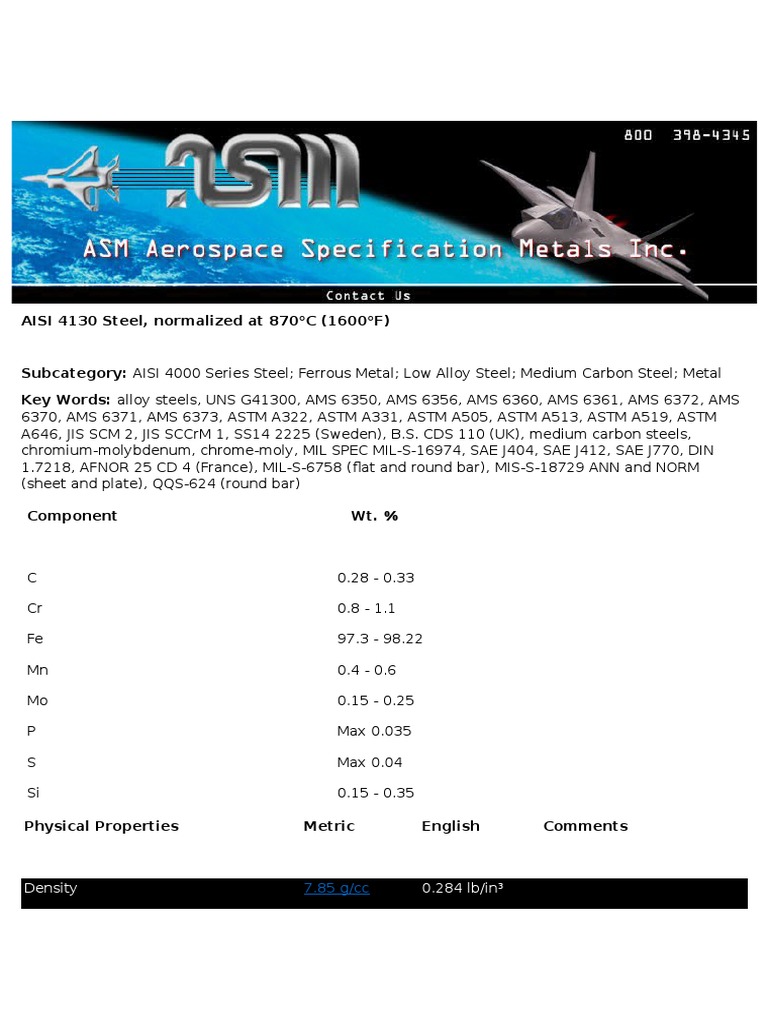 AISI 4130 Steel Properties Overview | PDF | Young's Modulus | Heat Capacity