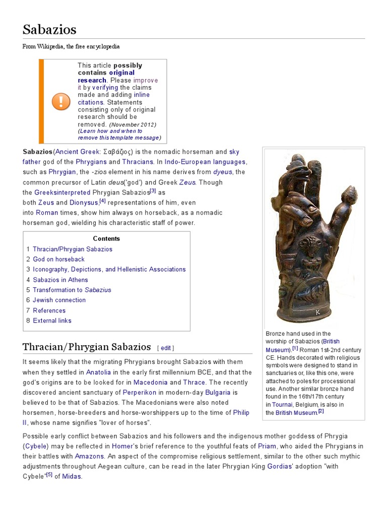 Sabazios - Wikipedia | PDF | Deities | European Mythology