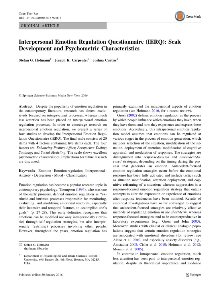 Interpersonal Emotion Regulation Questionnaire (IERQ) : Scale ...
