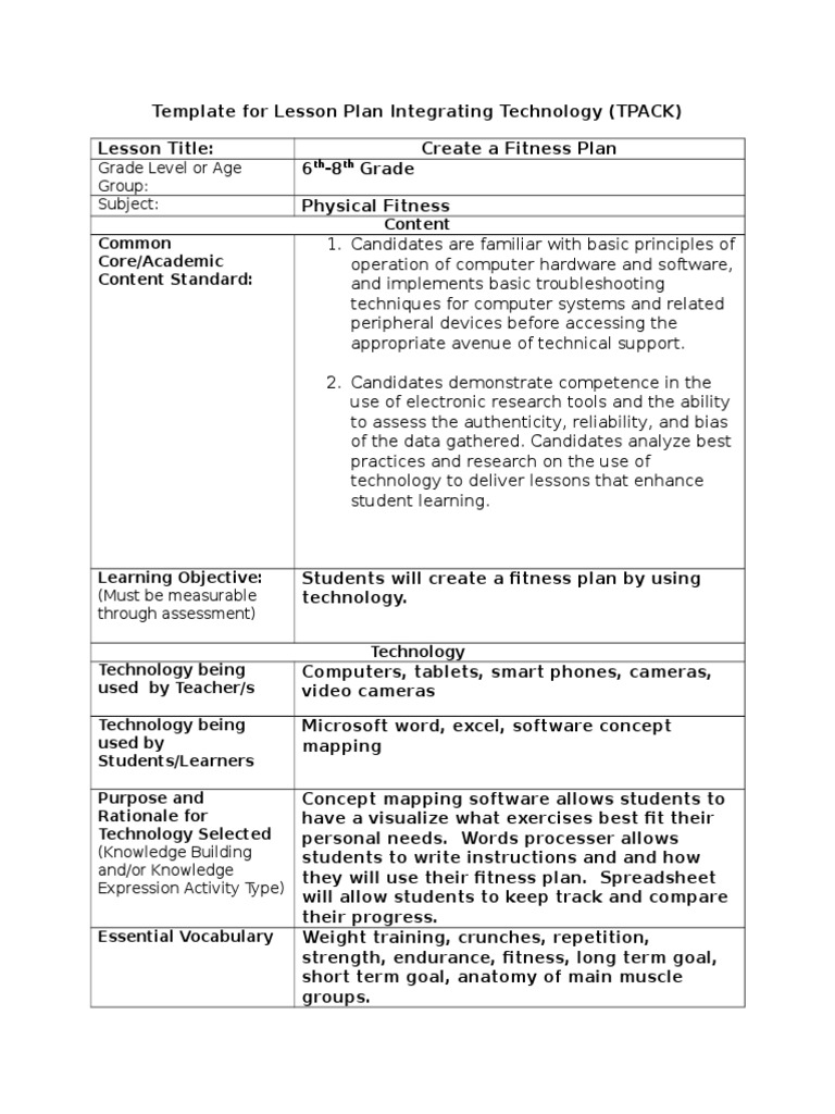 XMMXXSBH Tpack Template Lesson Plan Integrating Technology 3 | PDF ...