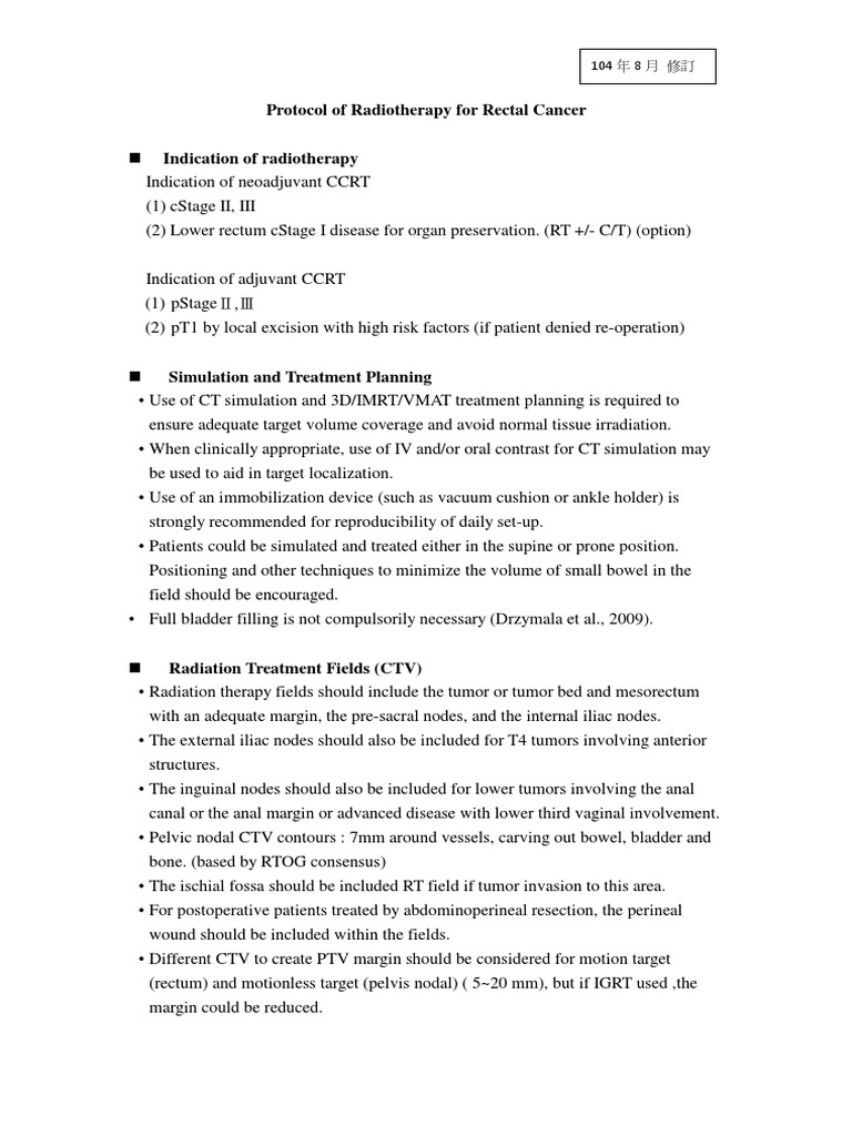 Protocol of Radiotherapy For Rectal Cancer | PDF | Radiation Therapy ...