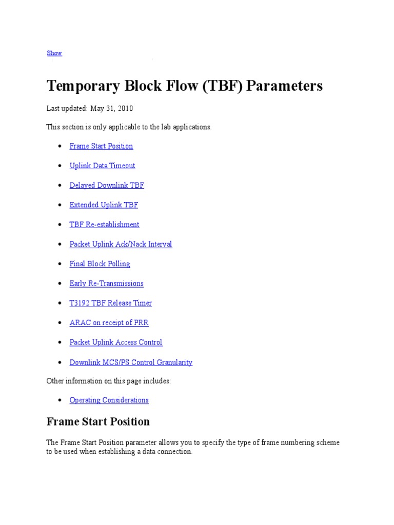 Temporary Block Flow Tbf Parameters Frame Start Position Pdf