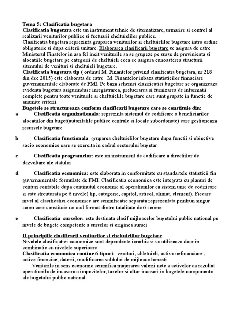 5 Clasificatia Bugetara | PDF