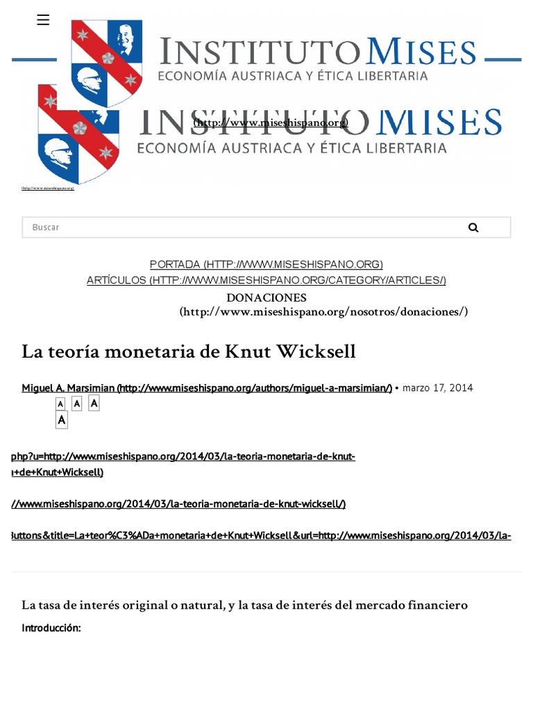 La Teoría Monetaria de Knut Wicksell-Instituto Mises | PDF | Precios ...