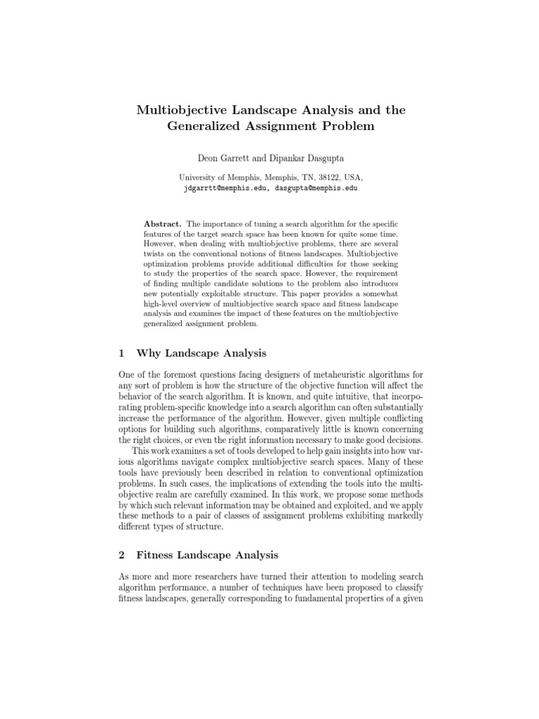 Multiobjective Landscape Analysis and The Generalized Assignment Problem | PDF | Mathematical ...