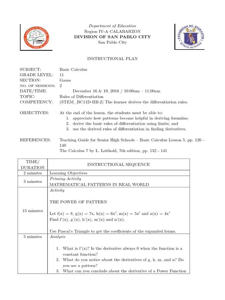 LP STEM - BC11D IIIf 2 Rules of Differentiation | PDF | Derivative | Function (Mathematics)