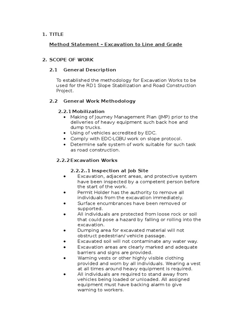 Method Statement - Excavation Works ( Scribd) | Excavation (Archaeology ...