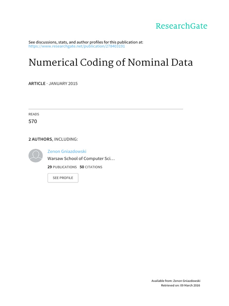 16 03 09 Numerical Coding of Nominal Data | PDF | Vector Space | Level ...