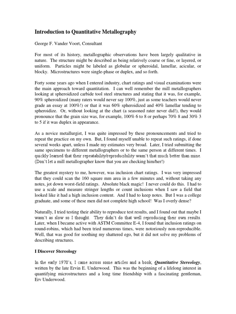 Into To Quantitative Metallography | PDF | Confidence Interval ...