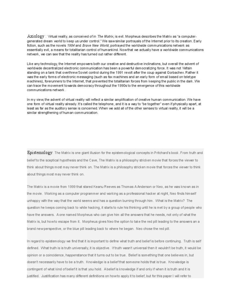 The Matrix | PDF | Epistemology | Theory Of Justification