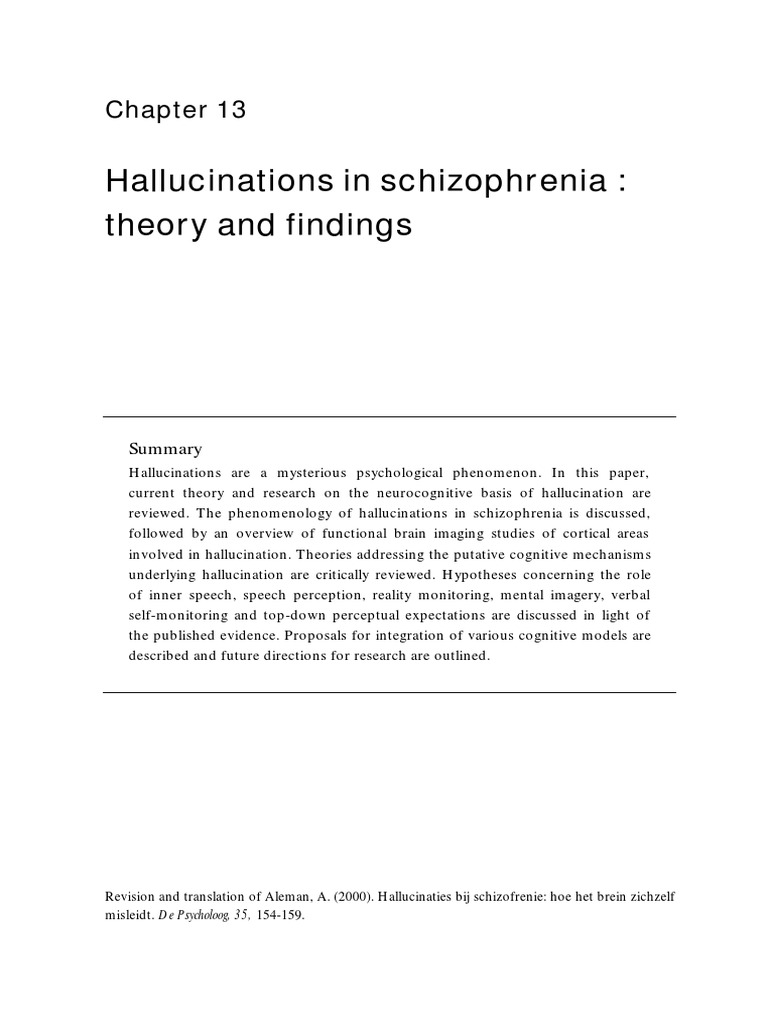 Hallucinations in Schizophrenia: Theory and Findings | PDF ...