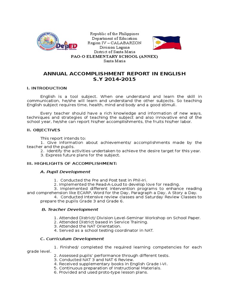 English Teaching Achievements Report | PDF