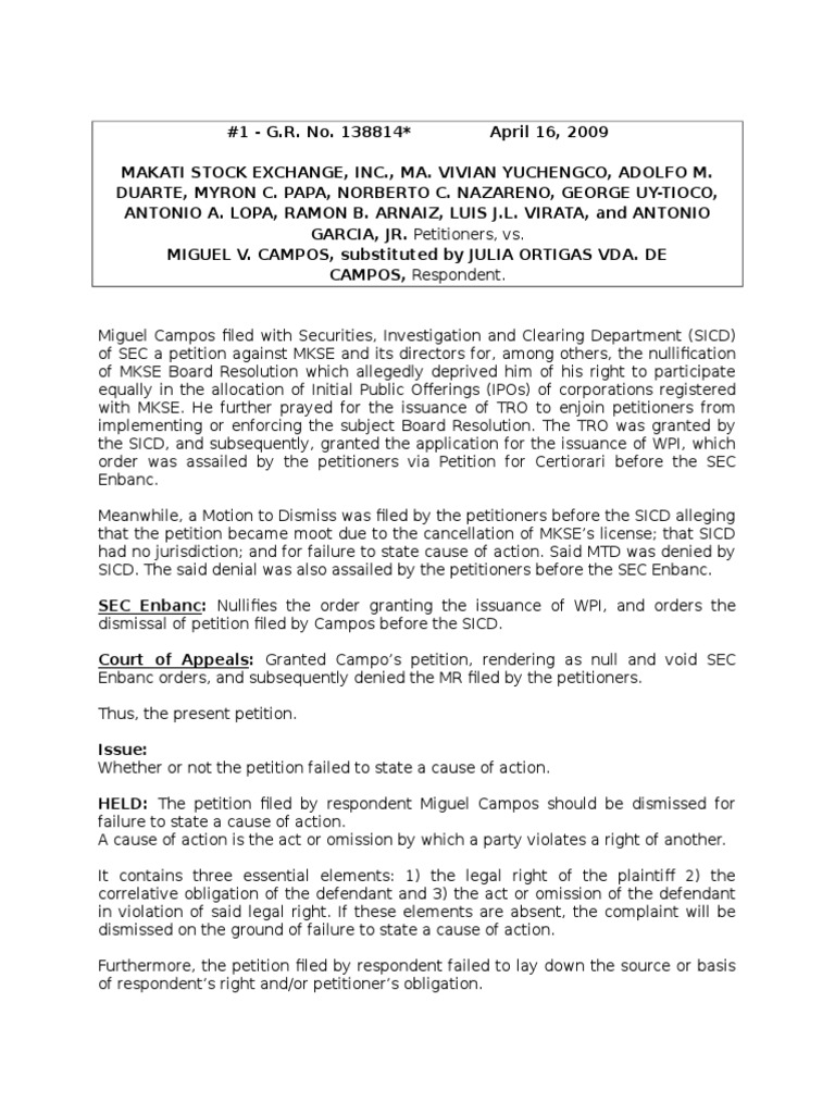 Oblicon Case Digests | PDF | Pleading | Complaint