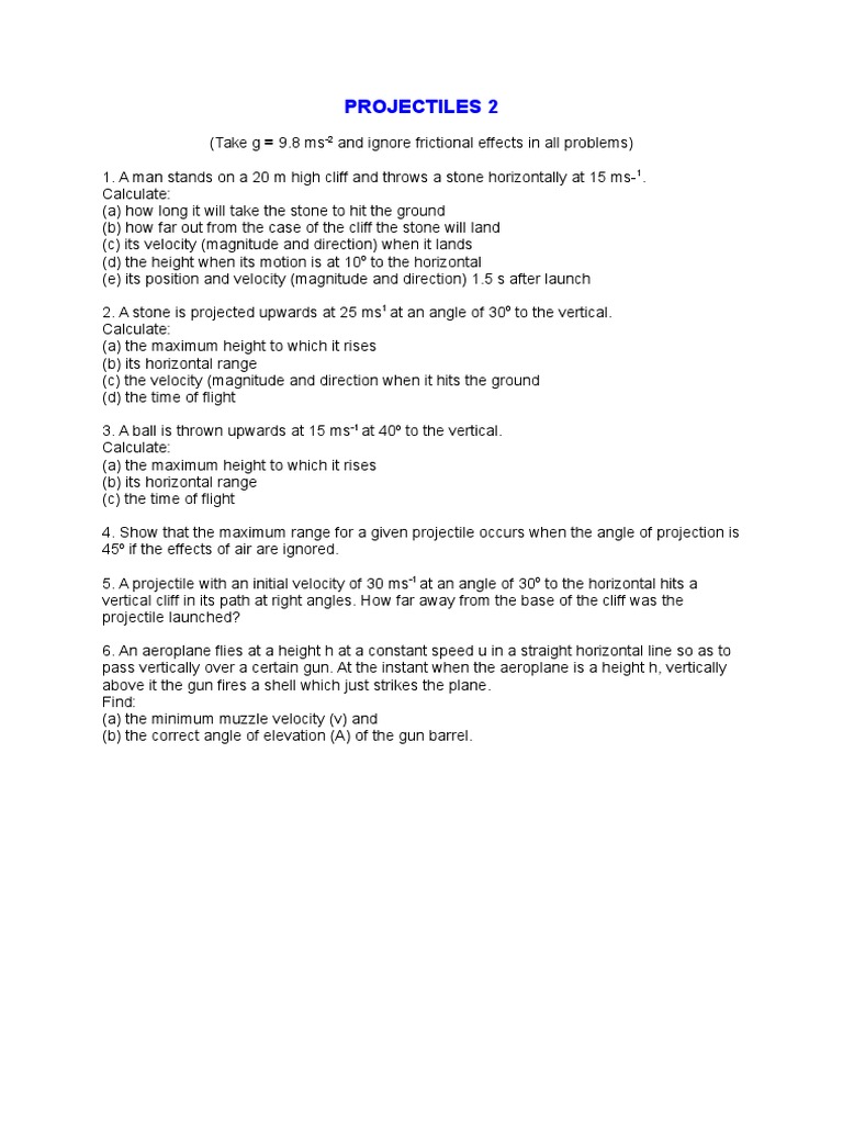 Projectiles 2: To The Horizontal | PDF