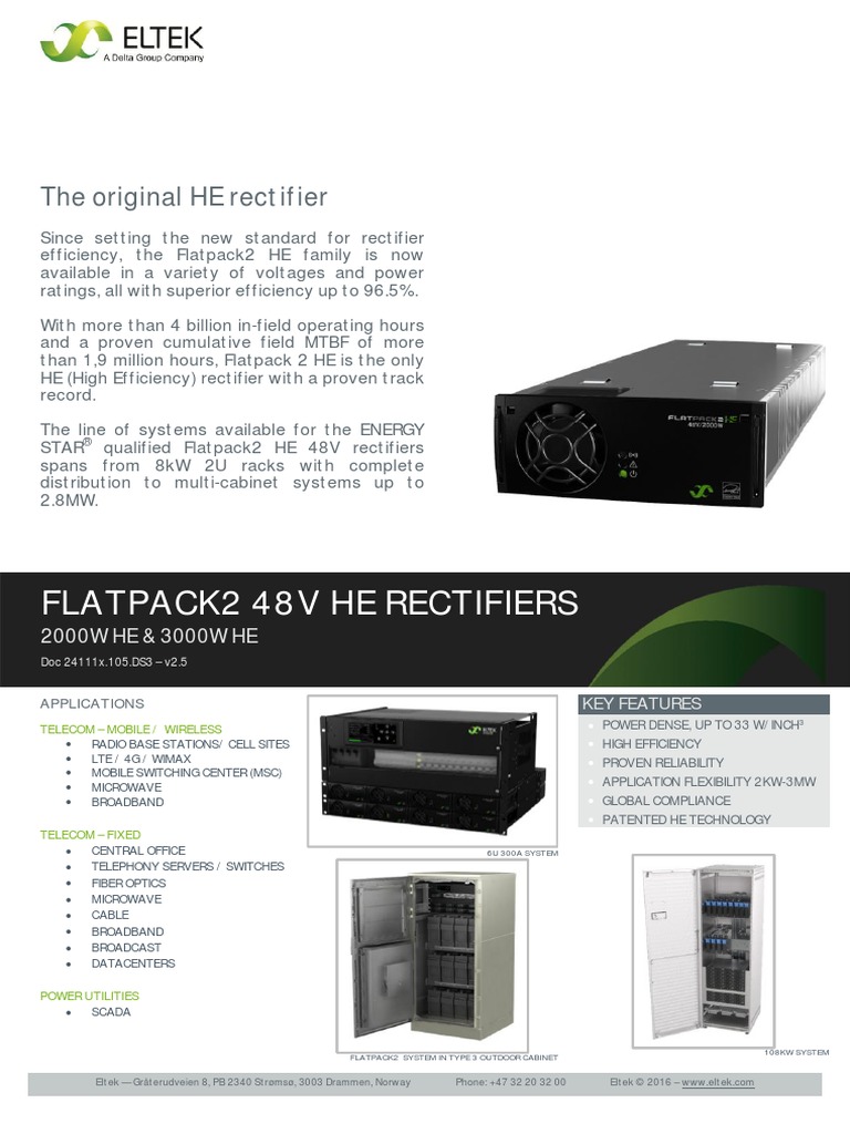 Datasheet Flatpack2 48V HE Rectifiers | PDF | Rectifier | 4 G