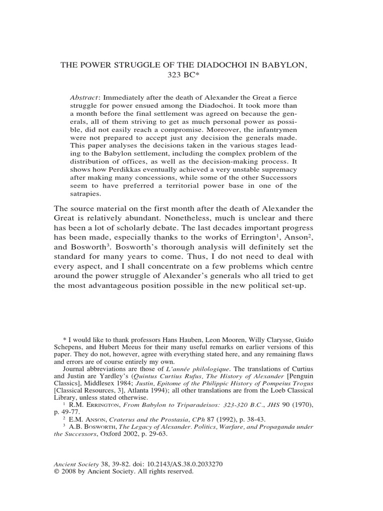 The Power Struggle of The Diadochoi in Babylon, 323 BC : Rrington | PDF ...