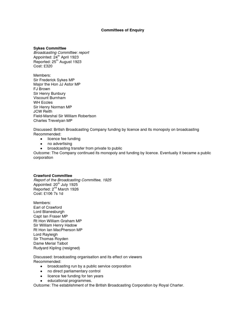 Committees of Enquiry | PDF | Bbc | Mass Media