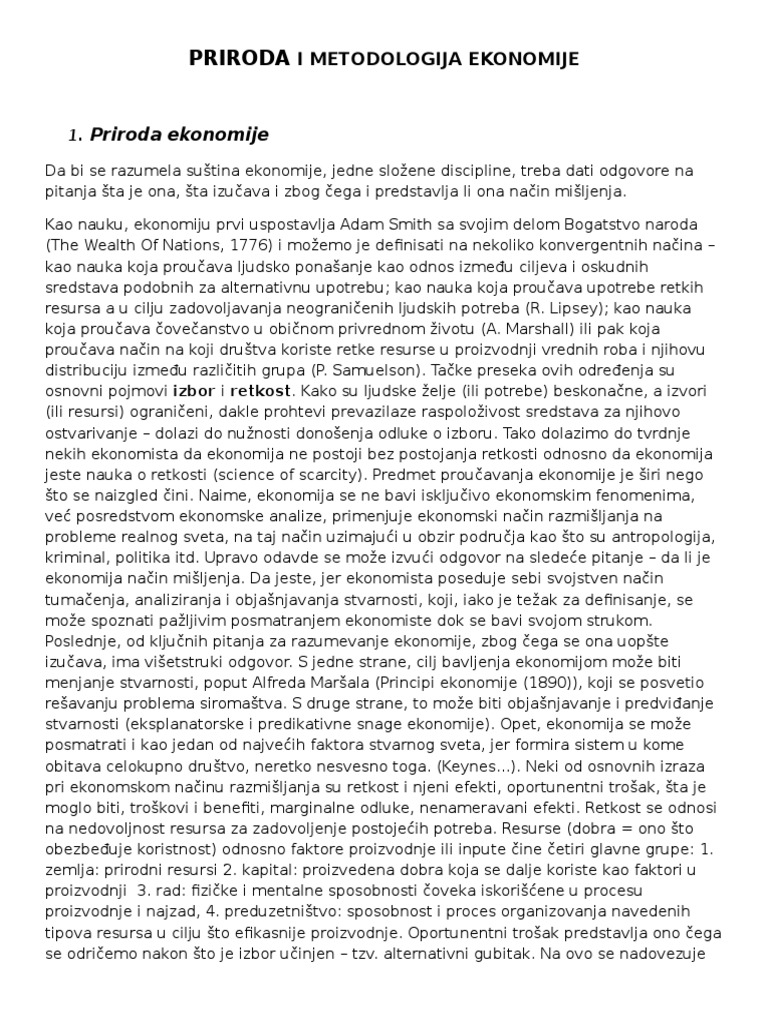 Priroda I Metodologija Ekonomije | PDF