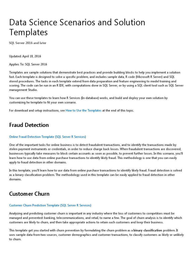 Data Science Scenarios and Solution Templates | PDF | Microsoft Sql ...