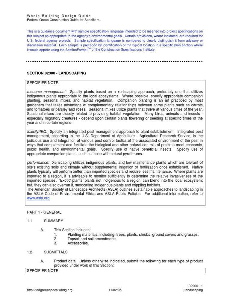 Section 02900 - Landscaping: Whole Building Design Guide Federal Green ...