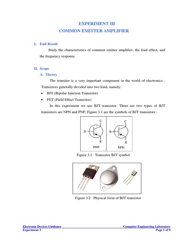 (Experiment 3) BJT - Common Emiter Amplifier | PDF | Bipolar Junction ...