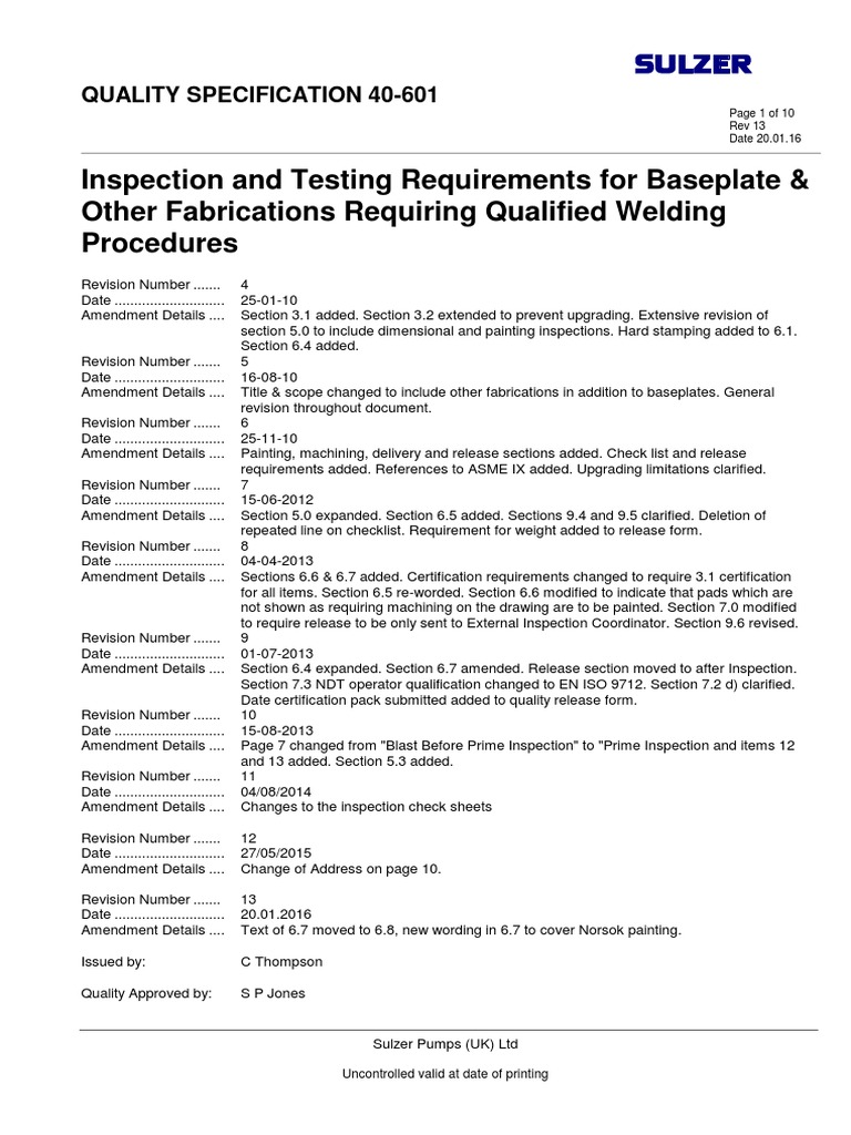 Inspection and Testing Requirements | PDF | Metal Fabrication ...