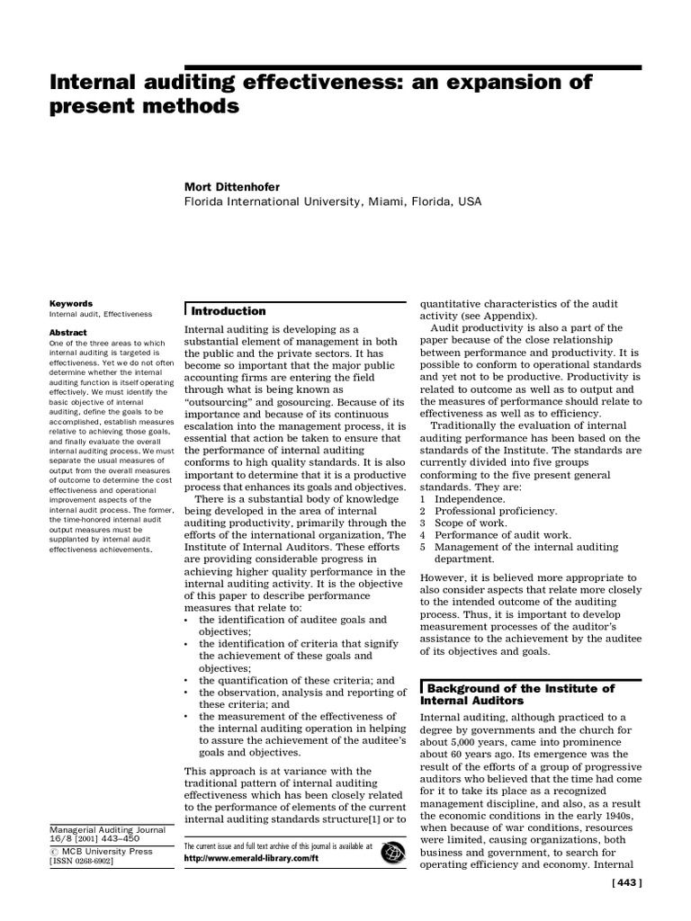Internal Auditing Effectiveness: An Expansion of Present Methods | PDF ...