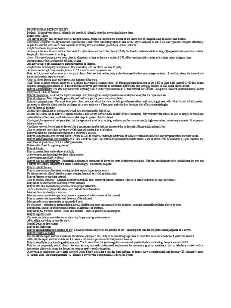 Professional Responsibility - Attack Sheet | Download Free PDF | Lawyer ...