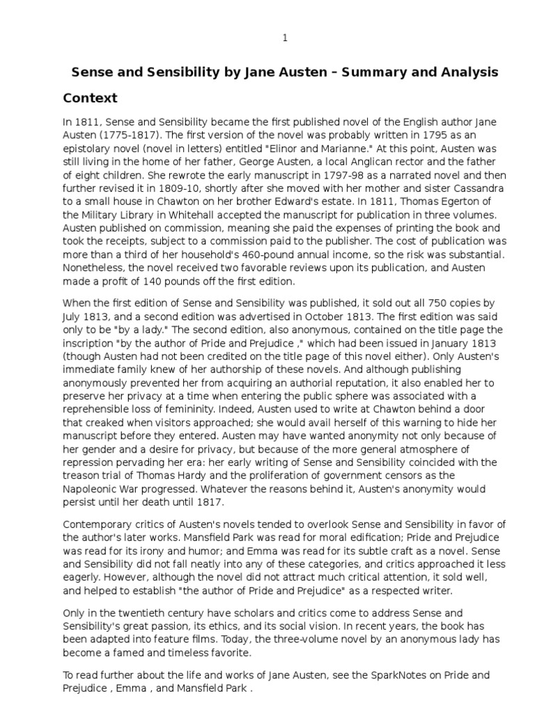 Sense and Sensibility by Jane Austen | PDF | Elinor Dashwood | Sense ...